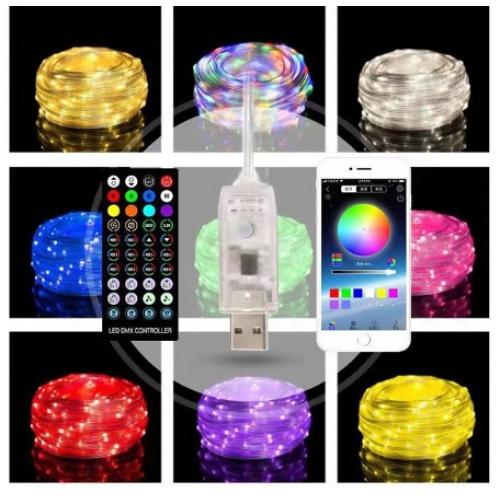 Fio De Fada Led Bluetooth 5V USB RGB C/ Controle Remoto 10M